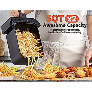 DyBaxa 10Qt 6-in-1 Dual Basket Air Fryer, 2 Independent Air Fry Baskets, ClearCook Windows, Easy-to-Control Panel, Roast Broil Dehydrate&More for Quick & Easy Meals, Nonstick & Dishwasher-Safe Basket