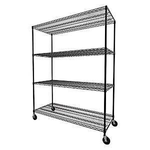 SafeRacks - NSF Certified Storage Shelves, Zinc, Heavy Duty Steel Wire Unit with Wheels and Adjustable Feet, Garage or Bakers Rack, Kitchen, Pantry Shelf - (24"x60"x72" 4-Tier) (Black)