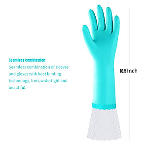 Elgood Reusable Long Dishwashing Cleaning Gloves with Latex Free, Long Cuff,Cotton Lining,Kitchen Gloves 2 Pairs,Purple+Blue Large