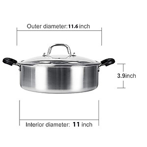 Hot Pot with Divider Stainless Steel Shabu Shabu Pot for Induction Cooktop Gas Stove 11’’ Suitable for 2-3 Person (11 inch)