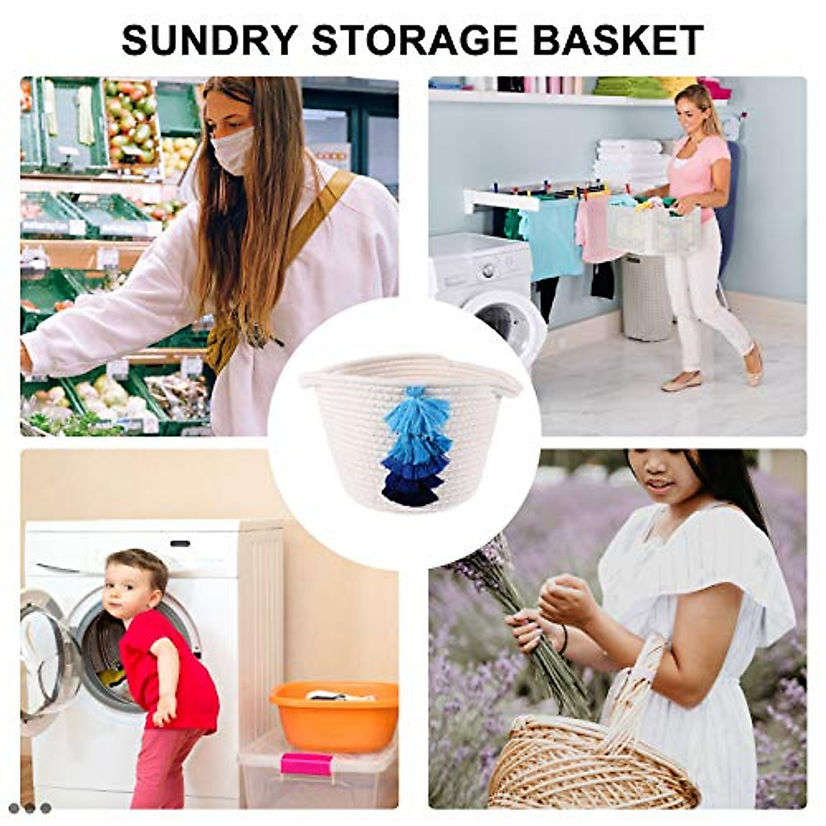 Cabilock 1pc Hand Woven Box Tassel Storage Basket Laundry Basket with Container Bathroom Laundry Basket Rattan Storage Basket Makeup Holder Jewelry Basket White Cotton