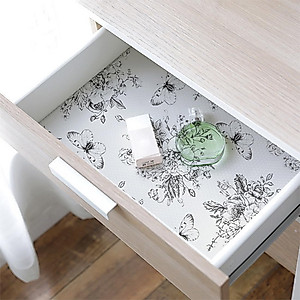 Micpolo Floral and Butterfly Self Adhesive Shelf Liner for Kitchen Bedroom Cabinets Waterproof Drawer Liner Dresser Vinyl Rolls 17.7In X 78.7In