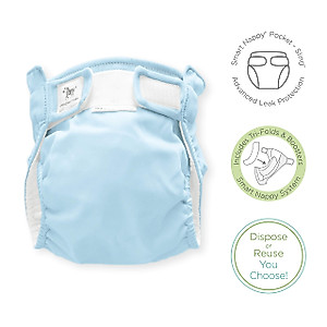 Amazing Baby Hybrid Cloth Diaper Cover with Pocket-Sling, Large, Sz 4 (22-40 lbs), Use Boosties Inserts, Pastel Blue, SmartNappy Set includes Swim Cover + Tri-fold Insert + Booster Pad