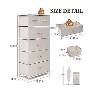 VredHom Tall Dresser Organizer, 6 Drawers Dresser Fabric Storage Closets Storage Units Organizer Tower Steel Frame Wooden Top for Bedroom, Hallway,Nursery, Entryway(Beige)