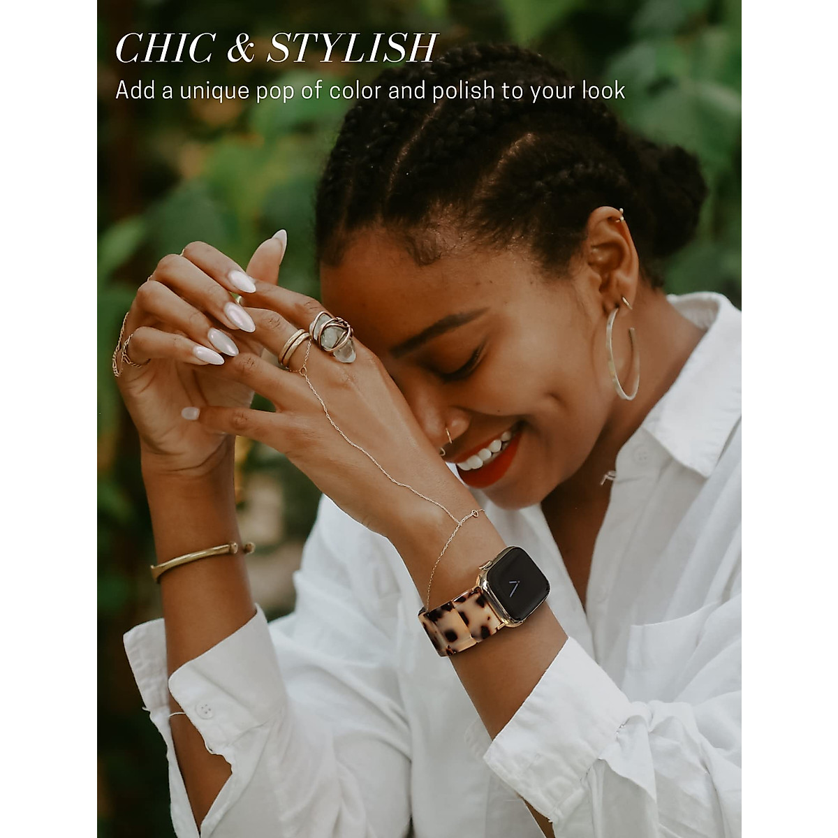 Heesch Compitable with Apple Watch Band 40mm 38mm for Women Blonde Tortoise Stretchy Resin Watch Strap for Apple Watch 7,se,3 Wristband Link Bracelet