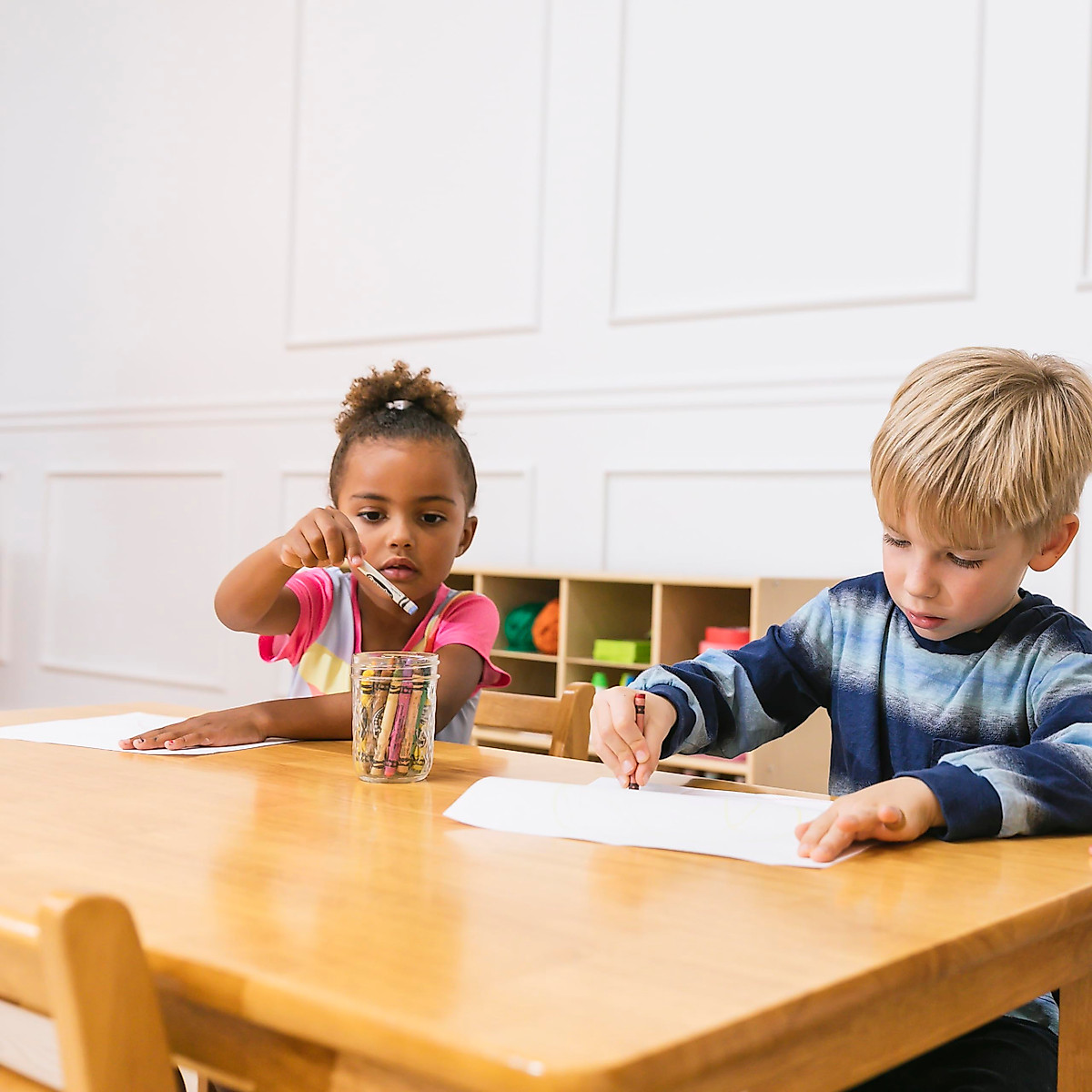 ECR4Kids 24in x 48in Rectangular Hardwood Table with 20in Legs and Four 10in Chair, Kids Furniture, Honey