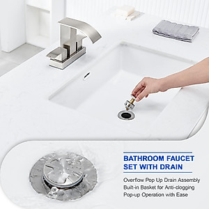 Waterfall Bathroom Sink Faucet Set with Pop Up Drain Stopper & Supply Lines - 4 Inch 2 Handles Centerset Faucet 2 or 3 Hole Lavatory Faucet Bathroom Vanity Mixer Tap Basin Faucets Brushed Nickel