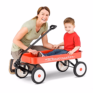 Roadmaster Kids and Toddler Classic 34-Inch Steel Pull Wagon, 8-inch Wheels, Red/Black