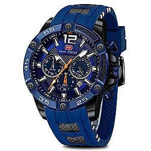 AIMES Mens Watches Sport Military Waterproof Multifunction Chronograph Watch Luminous Blue Silicon Strap Casual Watches for Men Fashion Business Wrist Watch Clock