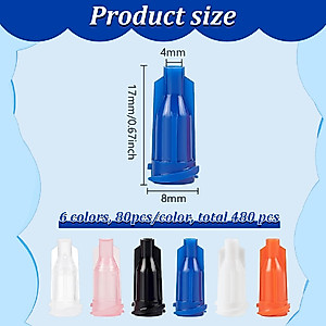 FINGERINSPIRE 480Pcs Plastic Lock Syringe Tip Caps 6 Color 4mm in Inner Diameter Syringe Barrel Tip Caps Dispensing Needle Tip Cap Compatible with Lock Syringes for Slip Lock Tip Leak-Free Dispensing
