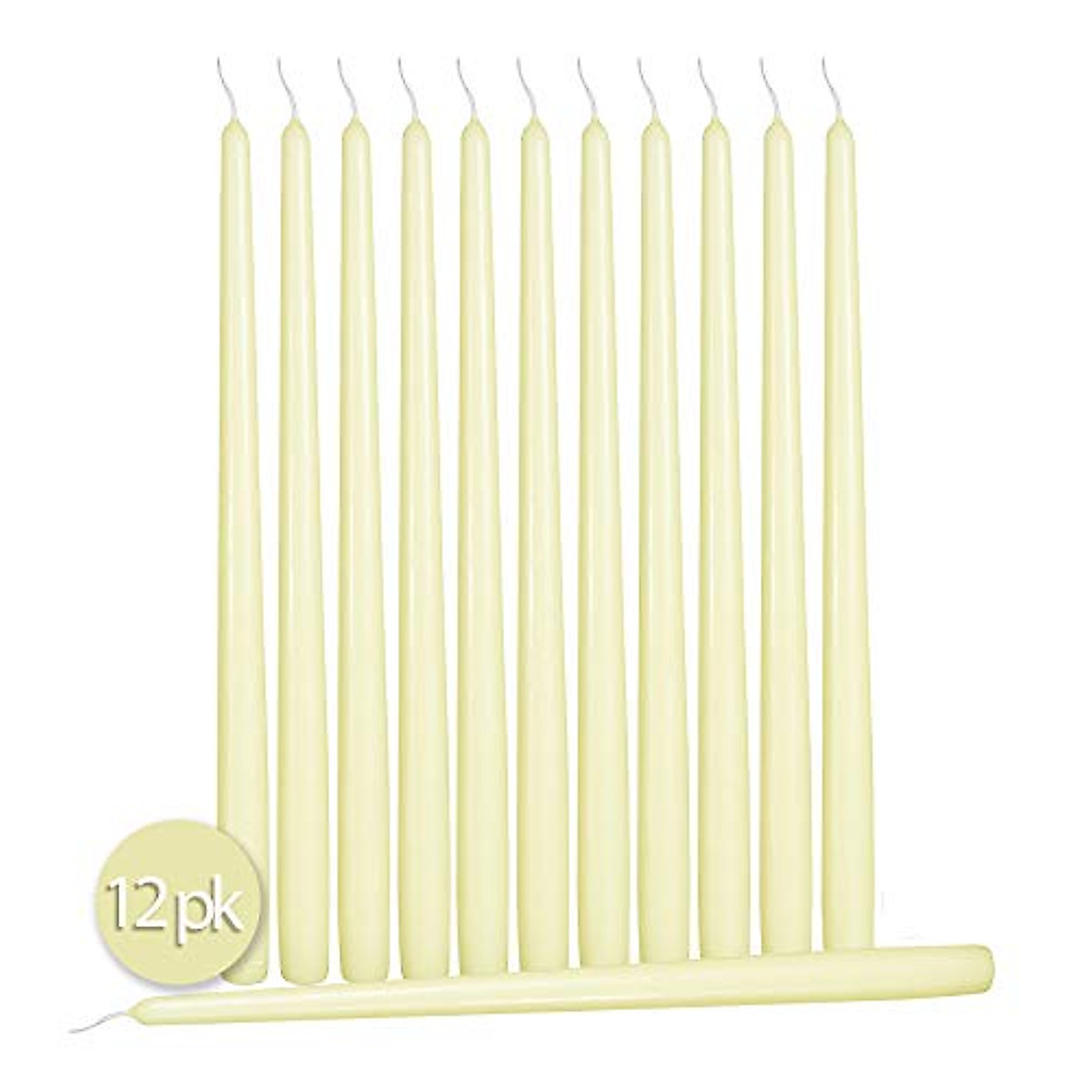 12 Pack Tall Taper Candles - 10 Inch Ivory Dripless, Unscented Dinner Candle - Paraffin Wax with Cotton Wicks - 8 Hour Burn Time