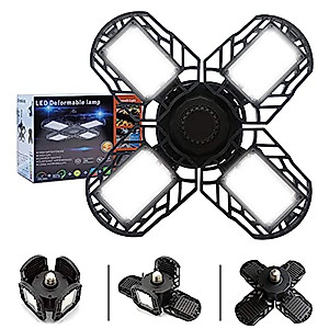 LED Garage Lights, 100W Deformable Four-Leaf Light Metal Garage Ceiling Light Fixtures, 10000LM E26 Led Shop Lights Bay Light with 6000K Bright Adjustable Lighting Panels for Basement, Workshop, Barn