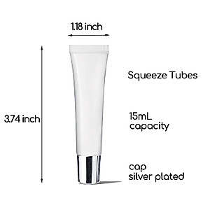 HiMo Empty Lip Gloss Tubes, 5 PACK 15ml Lip Balm Containers Mini Refillable Squeeze Tubes for Comestic Makeup and Travel Toiletries-Sliver