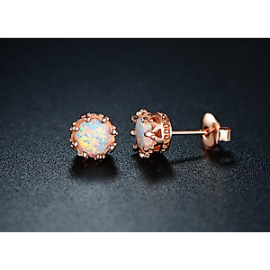 Barzel 18K Rose Gold Plated Created Opal Stud Earrings for Women (Rose Gold)