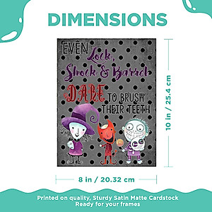 Silly Goose Gifts Character Themed Bathroom Wall Art Print Set - Even A Nightmare Will Brush Teeth Take A Bath Wash Hands- Funny Jack & Sally Bath Reminders Picture Decor