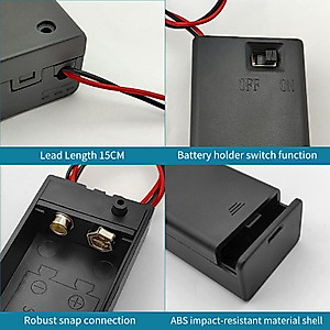 VWEICYY 2PACK 9V Battery Holder,9V Battery Holder with Switch,9 Volt Battery Holder with Leads，Widely Used in Student Experiments,LED Strips or Other Devices with 9V Batteries (2 Pack)