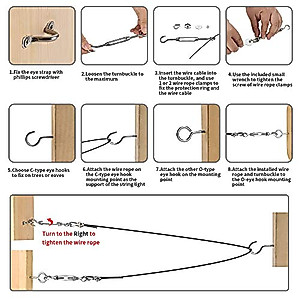 Byshun Outdoor Lights Hanging Kit,Globe String Light Suspension Kit,100FT Black Vinyl-Coated 304 Stainless Steel Guide Wire Cable,Include Wire Rope Tension Turnbuckle and Eye Hooks