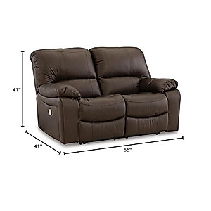 Signature Design by Ashley Leesworth Modern Leather Match Power Reclining Loveseat with USB Ports, Dark Brown