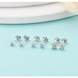 Sterling Silver Stud Earrings for Women Men, Flower Cubic Zirconia Stud Earrings Set | Small Cartilage CZ Hypoallergenic Tragus Piercing Earrings for Teens 3mm 4mm 5mm