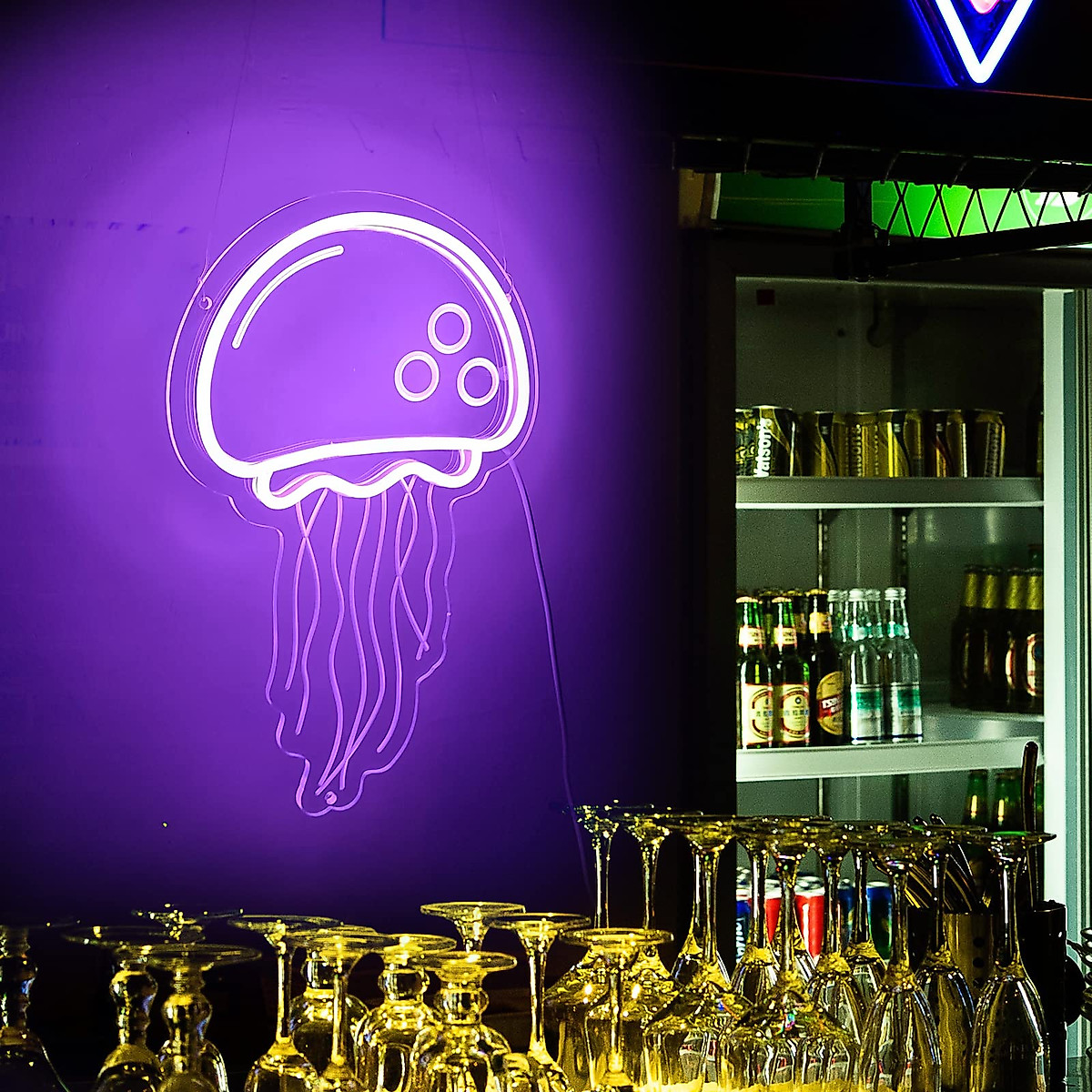 Jellyfish Neon Signs for Wall Decor Light Up Personalized for Bedroom, Bar, Birthday, Holiday Party, Wedding. USB Powered 3D Art Creative Purple Light LED with Dimmer Switch