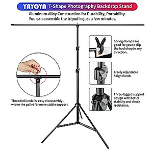 YAYOYA Black White Backdrop Screen with Stand Kit 5x6.5ft for Photo Video Studio, 2-in-1 Revisible Black Backdrop White Screen with T-Shaped Photography Background Support Stand and 5 Backdrop Clamps