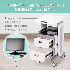 Professional Utility Cart with Wheels - Dental Office Rolling Cart with Drawers - Medical Trolley Cart - Rolling Storage Cart for Cavitation Machine, Esthetician Supplies, Lab Tools - Salon Trolley
