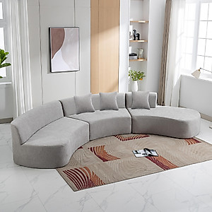 Merax Stylish Curved Sectional Sofa with Three Throw Pillows, Chenille Upholstered Modular Sleeper Couch for Living Room, Bedroom, Guest Rooms, No Assembly Required, Grey