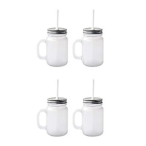 Mason Blank Sublimation Frosted Glass Jar Mugs 430ml with Glass Handles and Straw Drinking Heat Press Dye Transfer 4 pieces