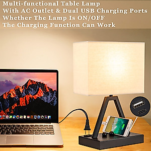 Briever USB C Touch Control Table Lamp, 3-Way Dimmable Desk Lamp with USB C & USB A and AC Outlet, Bedside Lamps with Phone Stands for Bedroom, Living Room, Office, LED Bulb Included, Black