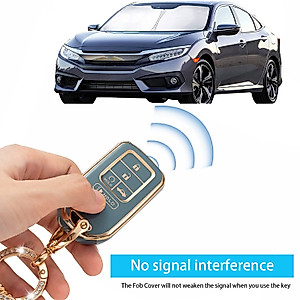 WSAuto for Honda Key Fob Cover Soft 4 5 Buttons TPU Protection Key Case Shell with Fashion Gold Bling Keychain Compatible with Civic Accord Pilot CRV HRV CRZ Fit Odyssey Ridgeline JED Crosstour Black