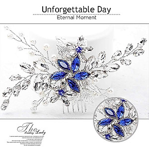 Olbye Wedding Hair Comb Blue Rhinestone Bridal Hair Accessories for Bride and Bridesmaids Wedding Hair Piece Silver