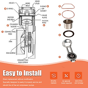 KK-4835 Compressor Piston Kit Connecting Rod Replacement Kit w/Piston Bearing for Sears Craftsman Porter Cable Dewalt Devildiss Oil Free Air Compressor Pump KK-4835 KK-5081 A02743