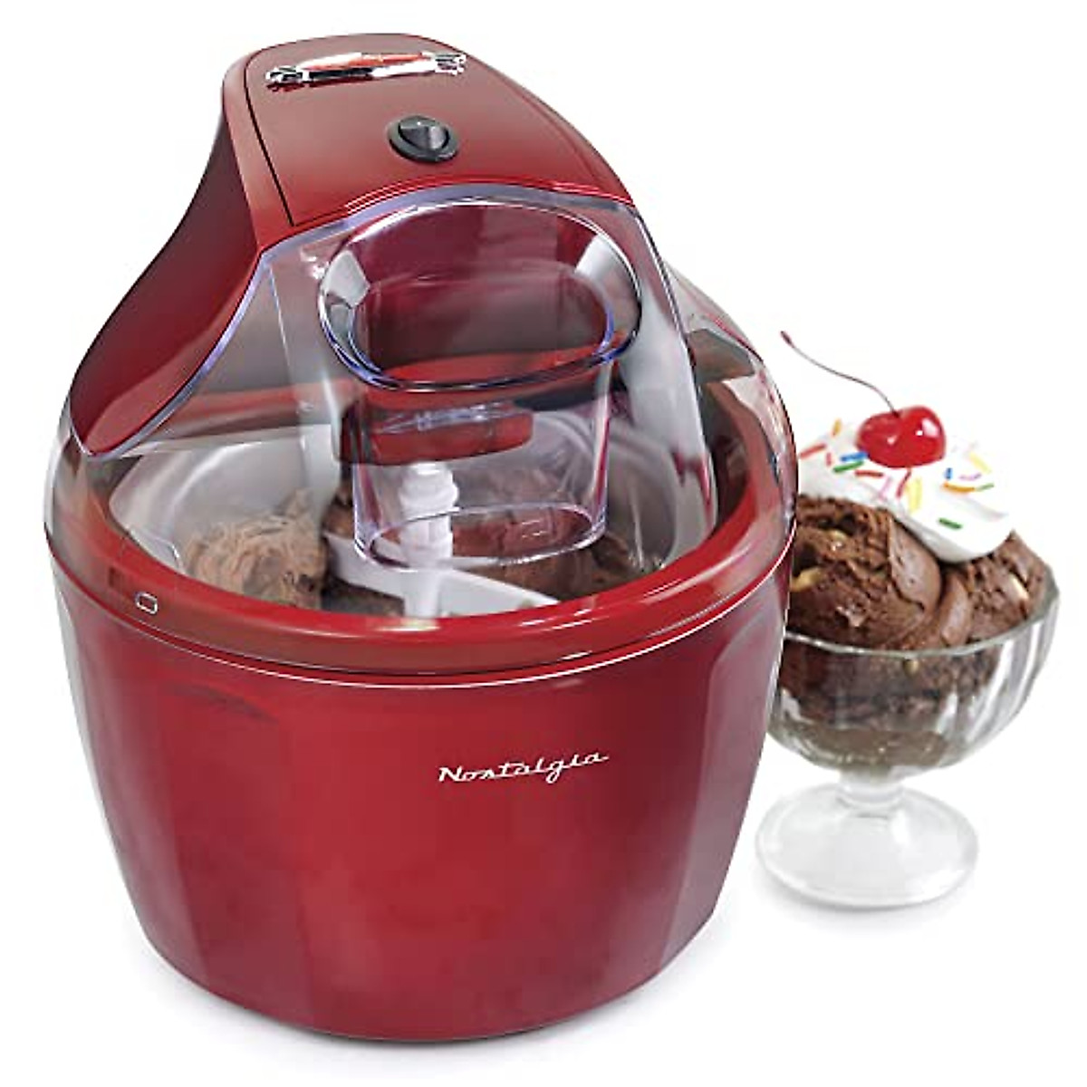 Nostalgia 1.5-Quart Electric Ice Cream, Frozen Yogurt, Gelato and Sorbet Maker, Red