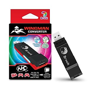 Brook Wingman NS Lite Converter- Support Xb Series X/S/One/360, PS5/PS4/PS3, Xb Elite 1/2, Switch Pro Controllers on Switch and PC(X-Input) Gaming Console, Supports Remap, Marco, and Adjustable Turbo