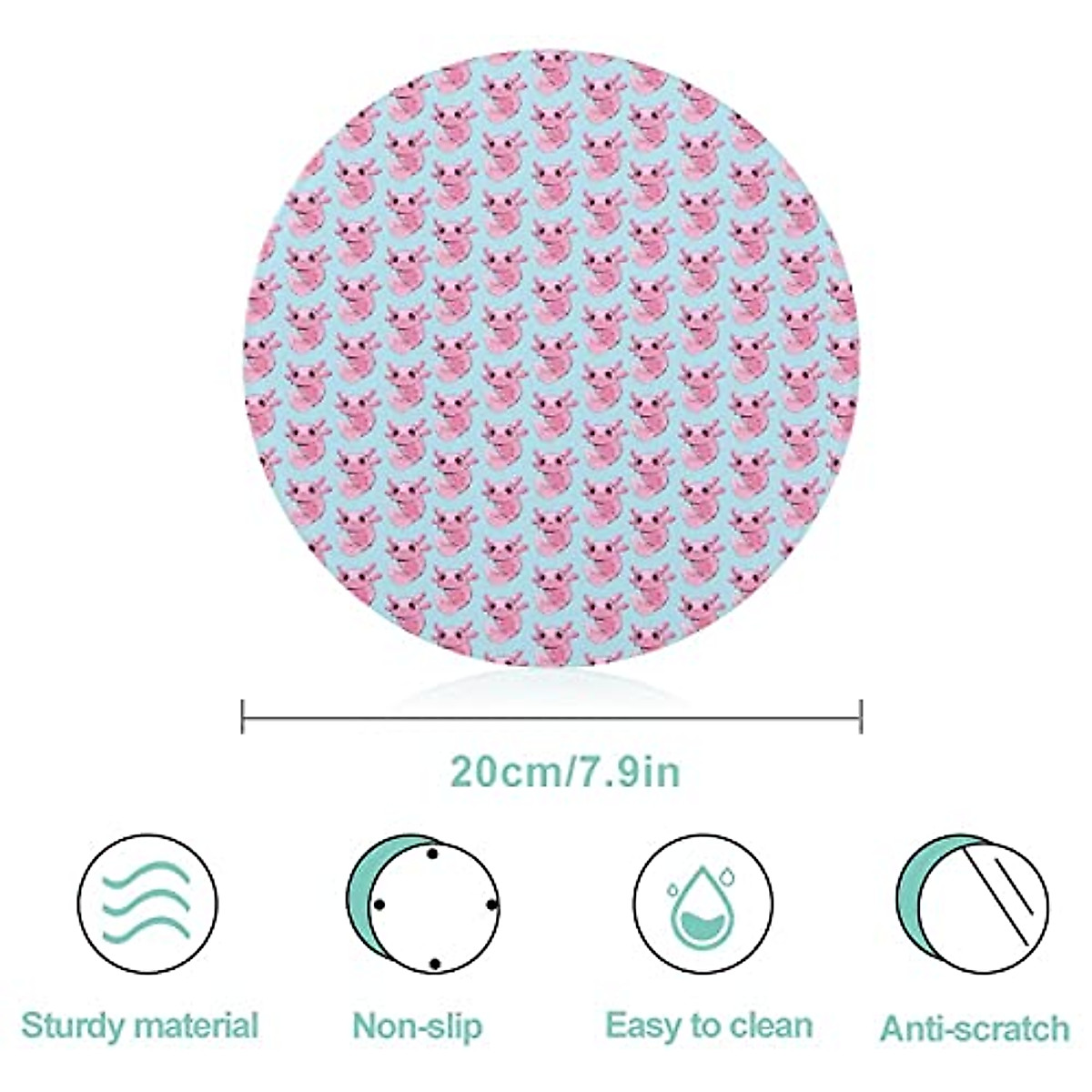 Pink Axolotl Printed Round Cutting Board Glass Chopping Blocks Mats Food Tray for Home Kitchen Decoration