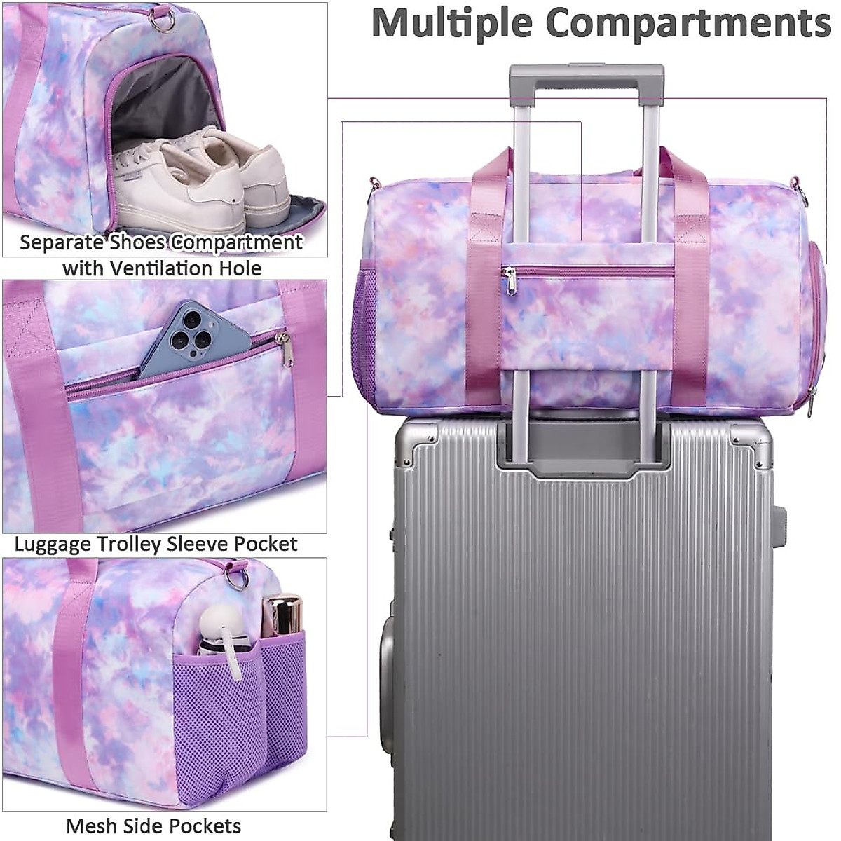 Dance Bag for Girls Princess Sports Duffle Bag for Girls Overnight Travel Duffel for Girls Ballet Bag with Shoes Compartment Water Resistant