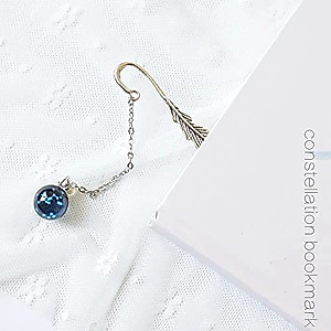 Metal Feather Pendant Bookmarks, Feather Bookmark 3D Noctilucent Pendant Book Marks Book Page Markers 12 Constellation Bookmark Pendant(Leo)