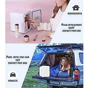 VNIMTI Mini Skincare Fridge 4 Liter/6 Cans, Portable Cosmetic Fridges with Makeup Mirror, Cooler & Warmer, AC & DC, Small Refrigerator for Bedroom, Car, Office, Outdoor (White - 4L)