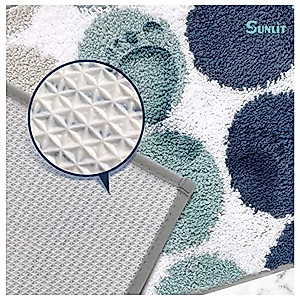 Sunlit 2 Pieces Bathroom Rugs Set, Non-Slip Absorbent Soft Shaggy Farmhouse Bath Mat, Floor Mat Dry Fast Machine Washable. Blue Teal Beige Polka Dot (20"x30"&17"x24")