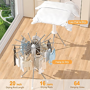Four-Legged Clothes Drying Rack Foldable, Portable Laundry Drying Rack with 4 Pulleys, Anti-Slip Holes, Windproof Nails, Outdoor Collapsible Drying Rack Clothing, Aluminum Indoor Dry Rack for Clothes