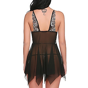 Avidlove Women Lingerie Set Lace Babydoll V Neck Nightwear Strap Chemise Full Slip Nightgown A Black