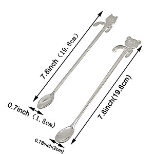 Maydahui 4PCS Cat Spoon Bear Coffee Tea Spoon Long Handle 7.8 inch 18/10（304）Stainless Steel Hanging Coffe Mixing Cocktail Stirring Animal Spoons Scoops for Mug