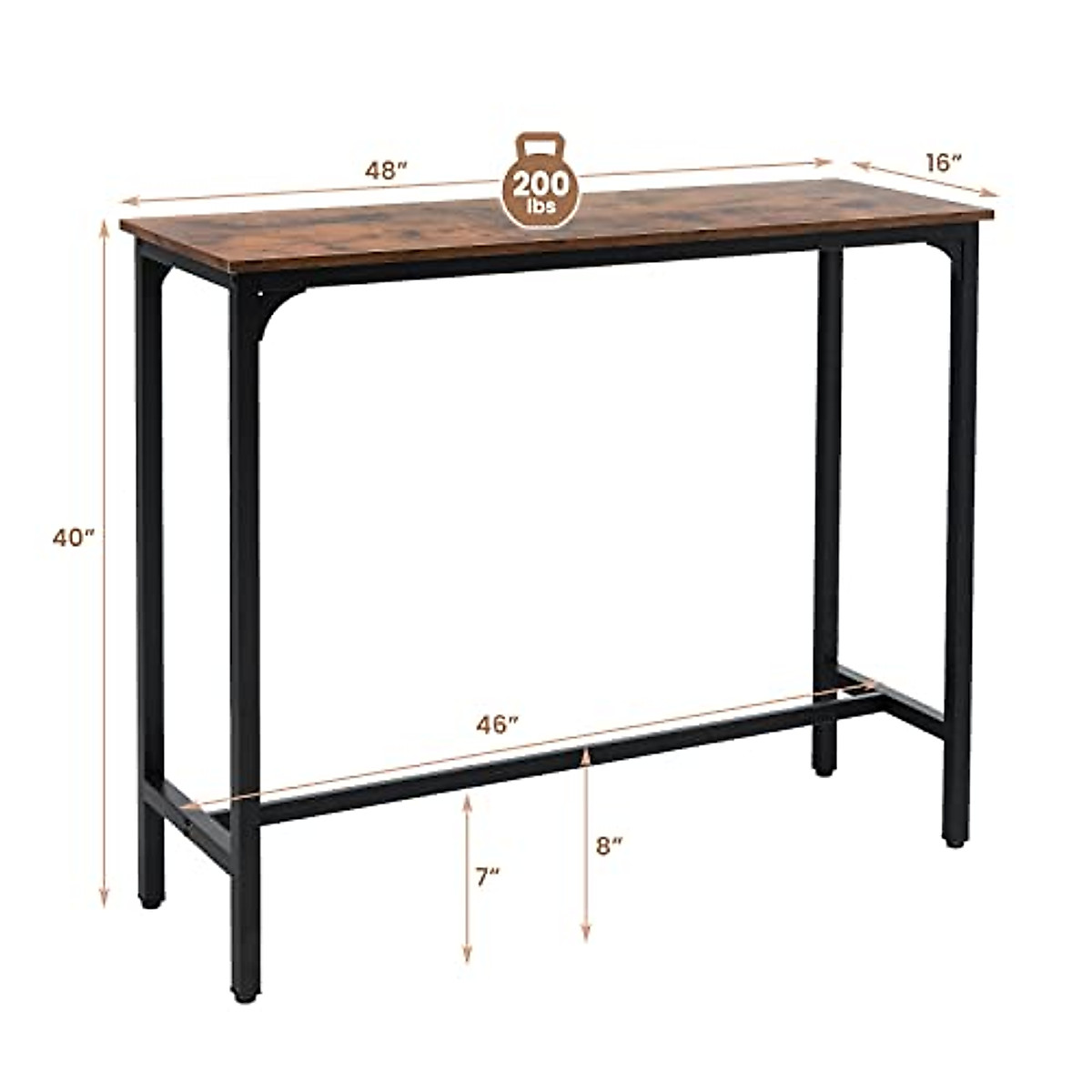 Giantex 48" Narrow Console Table - Long Bar Table, Rectangular Kitchen Dining Table w/Steel Frame, Adjustable Feet, Pub Table Counter Height Table, Sofa Side Table for Entryway, Hallway, Entry Table