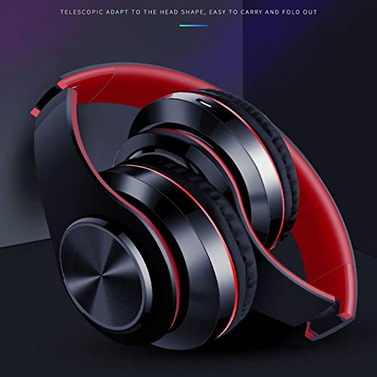 LFGKeng Wireless Bluetooth Headphones with Colorful LED Lights, Built-in Mic, Light Weight, Foldable, Wired HiFi Stereo Headphones for Classroom/Home Office/PC/Mobile Phone/Kids Adult (Black Red)