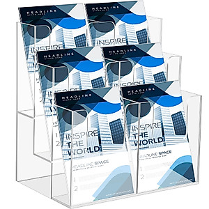Vicenpal 3 Tier Acrylic Brochure Holder 4 x 9 Inch Brochure Display Stand Multi Pocket Magazine Holder Greeting Card Organizer Clear Literature Holder for Menu, Letter, Pamphlet, Sign, Desk(2 Pcs)