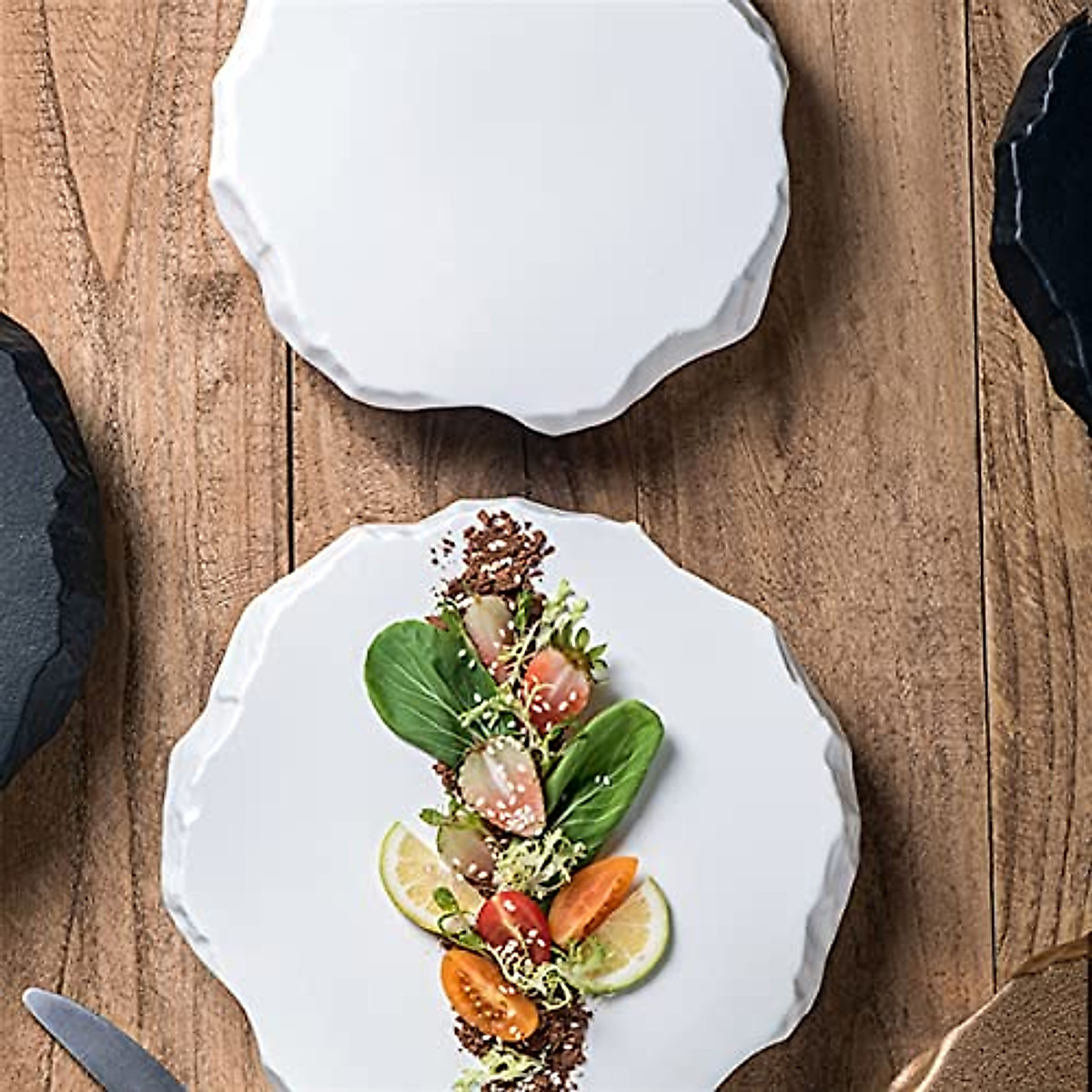 KOWMcp Dinner Plates Creative Stone Ceramic Plate Row Plate Dessert Plate Black and White Gold Special Shape Tableware Dinner Plate