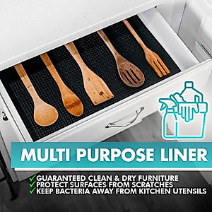 Drawer and Shelf Liner - TRULY NON-SLIP, THICK, WATERPROOF - Reusable Durable Kitchen Cabinet Liner - Non Adhesive Drawer Liner Roll Washable Fridge Rubber Shelf Liner for Pantry (1 FT x 20 FT, Black)