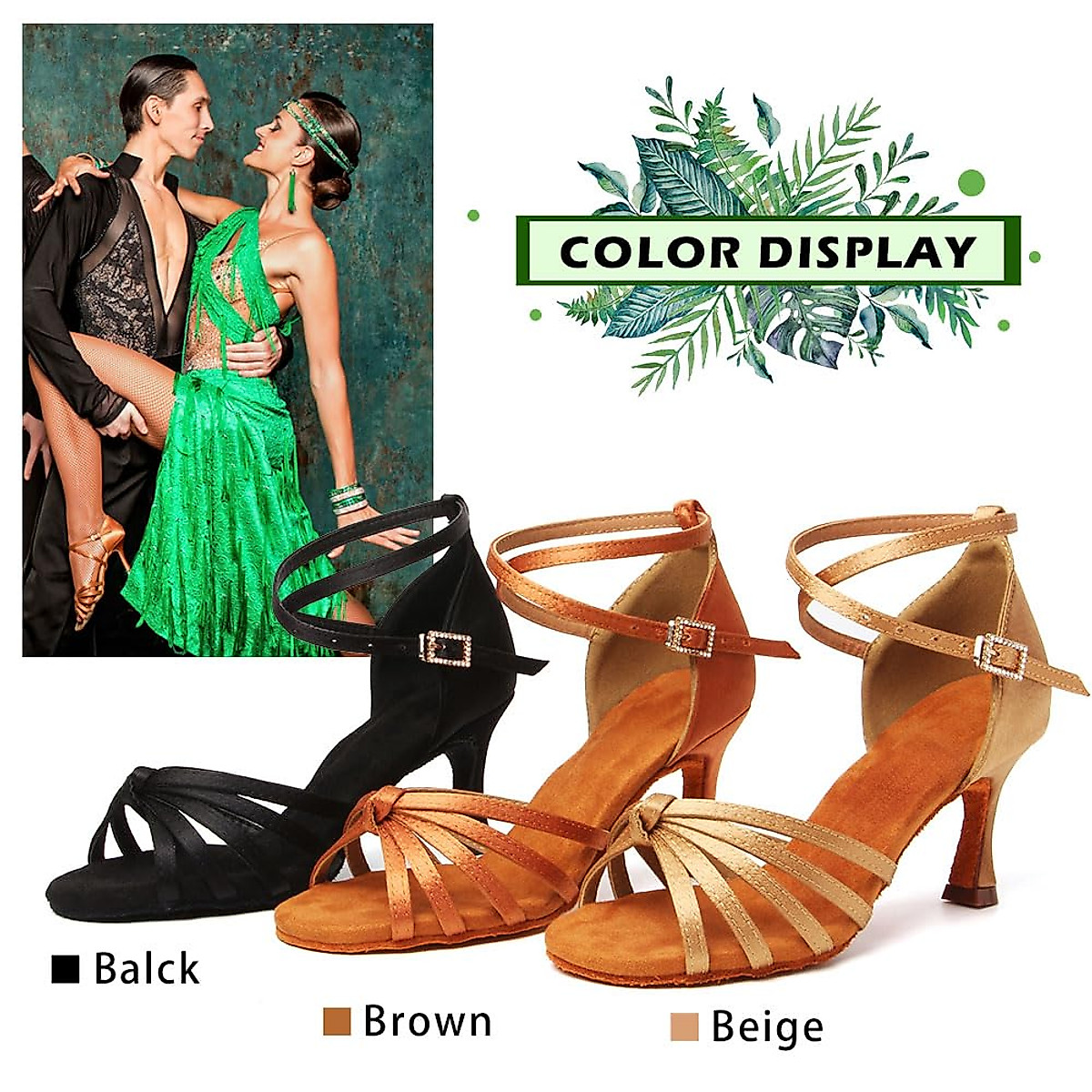 TINRYMX Women's Latin Dance Shoes Satin Ballroom Salsa Cha-cha Professional Practice Dance Shoes,EM217-Brown-2 Inch,6 US