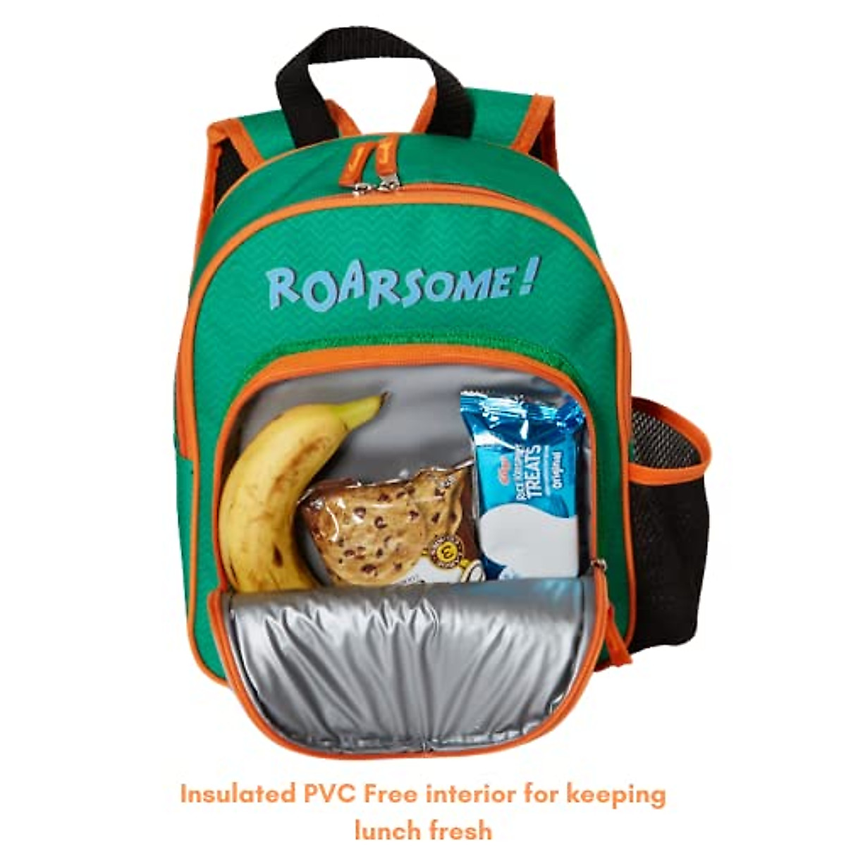 RALME Dinosaur Mini Backpack Set with Water Bottle and Insulated Lunch Pocket for Kids & Toddlers - 12 Inch, Green