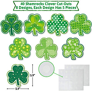 Shamrock Cutouts Clover for St. Patrick's Day Decoration 40 Pcs